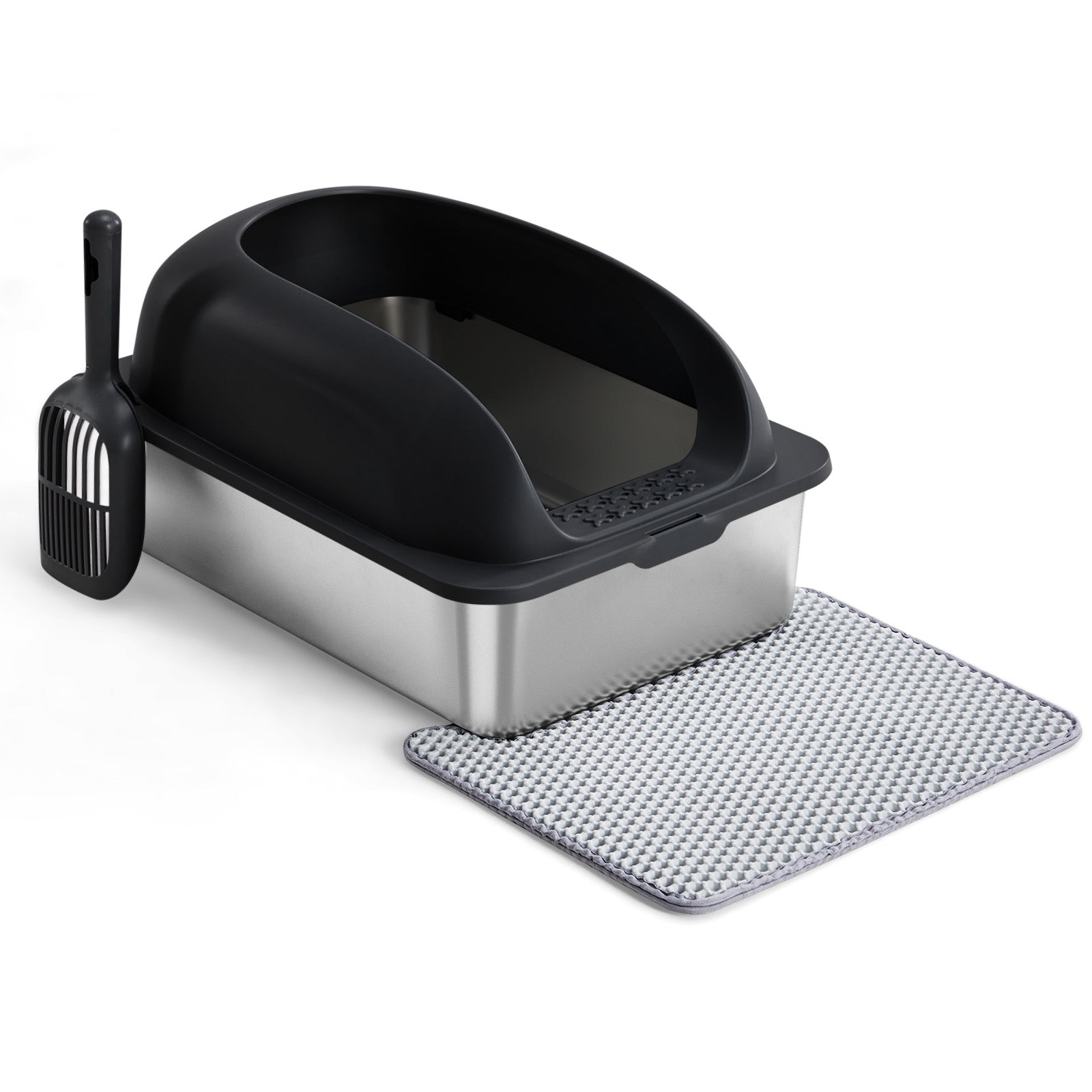Sweetcrispy Stainless Steel Cat Litter Box with Scoop & Double-Layer M