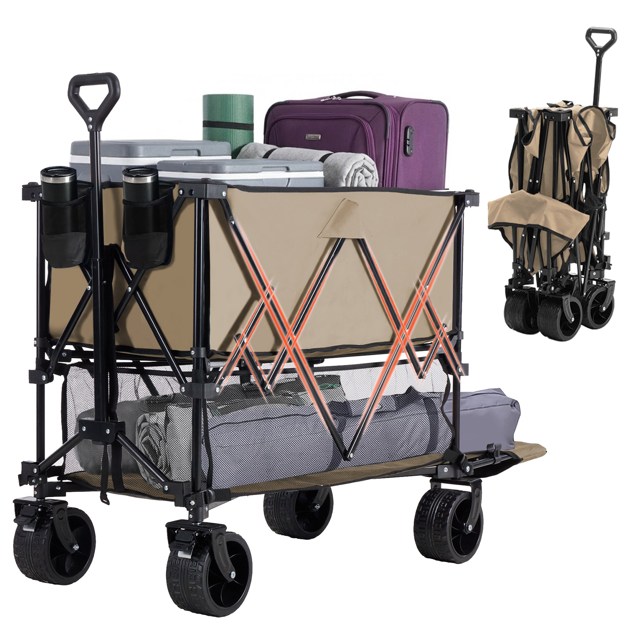 Sweetcrispy 400L Collapsible Folding Wagon with Double Decker for Camp