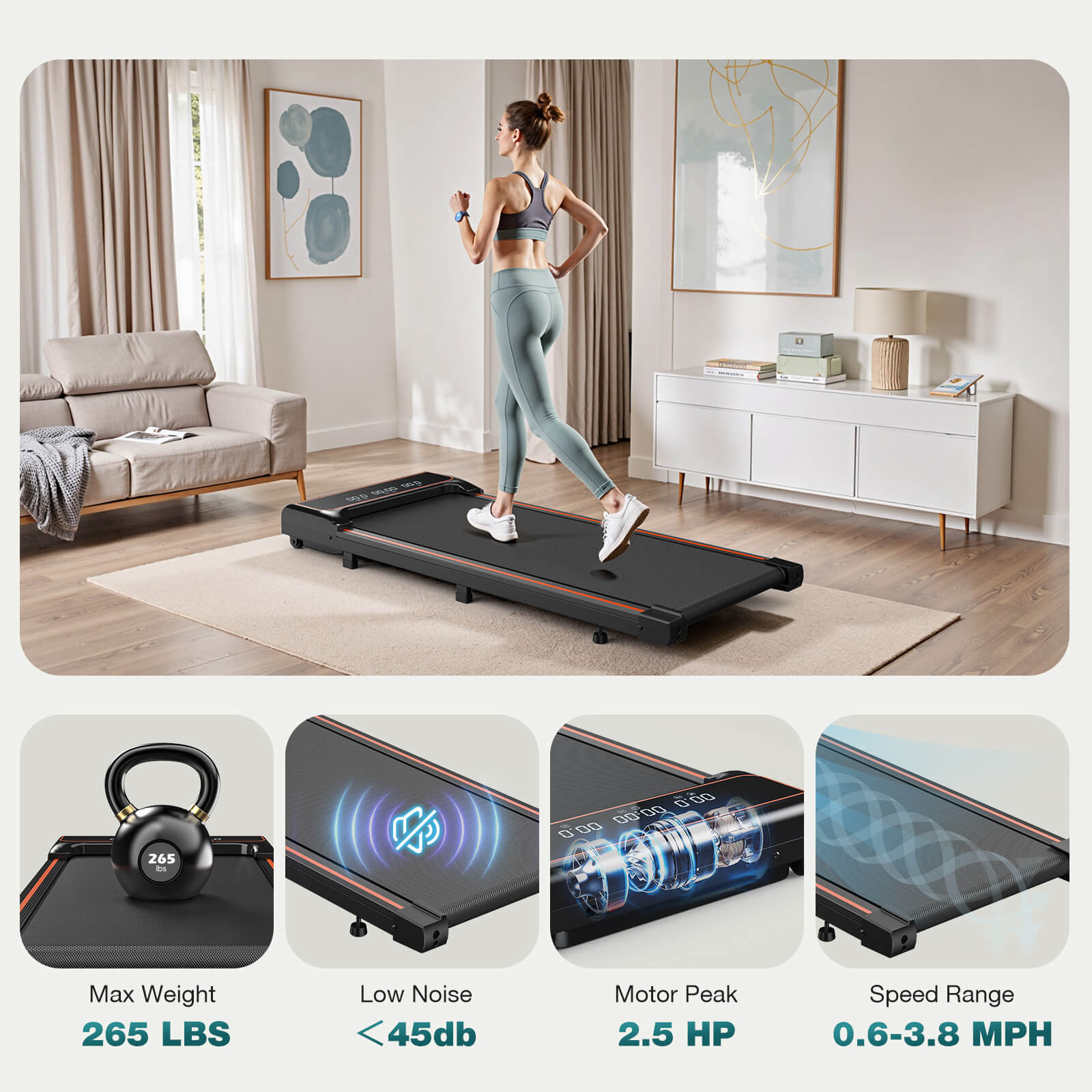 Sweetcrispy Portable Foldable Treadmill with Handrails